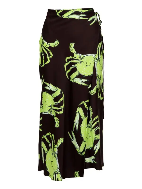 MSGM Printed Crab Motif Wrap Skirt - Black