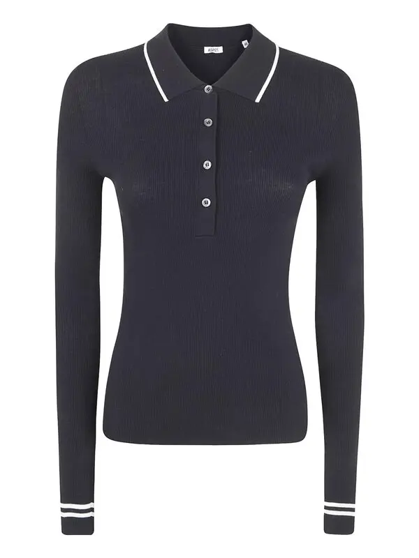Aspesi Ribbed Polo Top With Contrasting Trim - Black