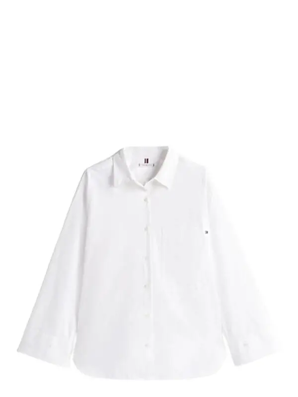 Tommy Hilfiger Button-down Shirt With Pocket And Embroidered Flag - Optical White