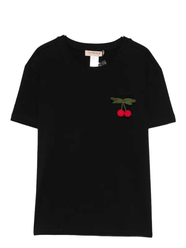 TWINSET Short Sleeve Cherry Detail T-shirt - Black