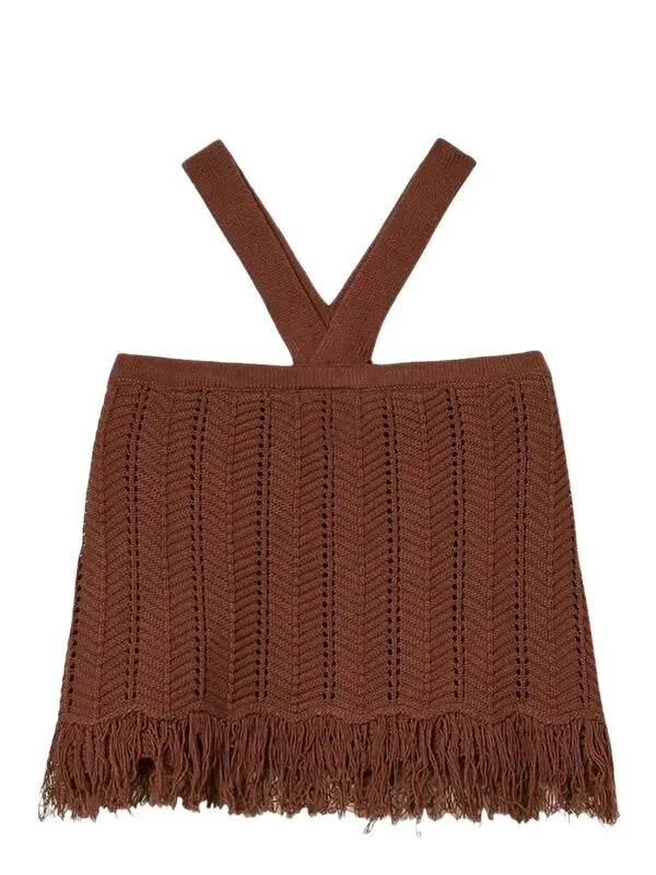 TWINSET Knitted Halter Neck Top With Fringed Hem - Brown