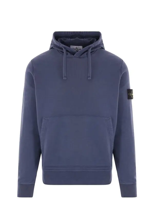 Stone Island Logo Patch Drawstring Hoodie - Air Force Blue