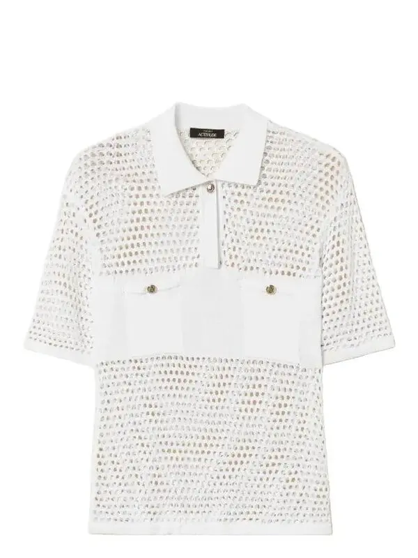 TWINSET Crew-neck Mesh Knit Polo Shirt - White