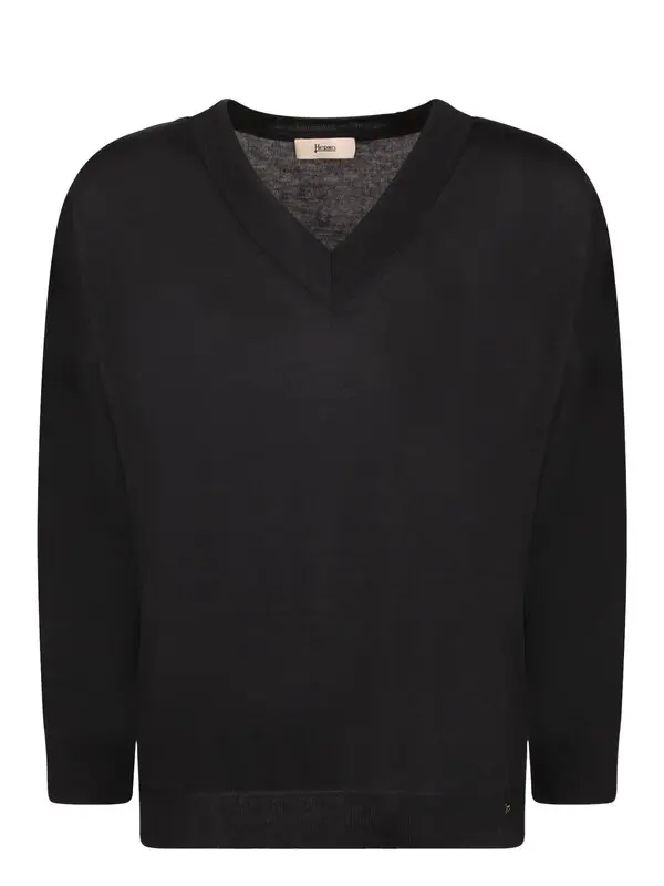Herno V-neck Knitted Jumper With Side Slits - Black