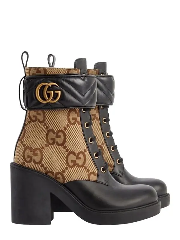 Gucci Monogram Panel Ankle Boots With Double G Hardware - Green