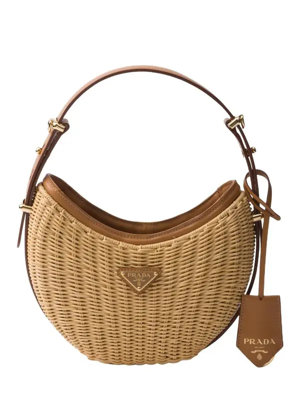 Prada Woven Raffia Arqué Bag With Leather Accents - Neutral