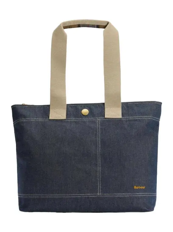 Barbour Denim Tote Bag With Tartan Trim - Indigo