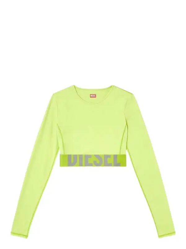 DIESEL® Melissa Cropped Long Sleeve Top With Logo Waistband - Fluorescent Green
