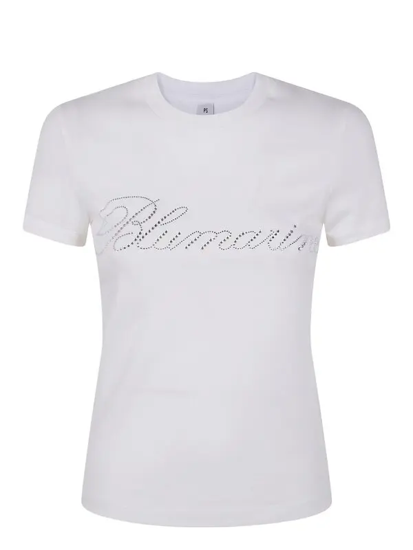 Blumarine Short Sleeve T-shirt With Embellished Logo - White