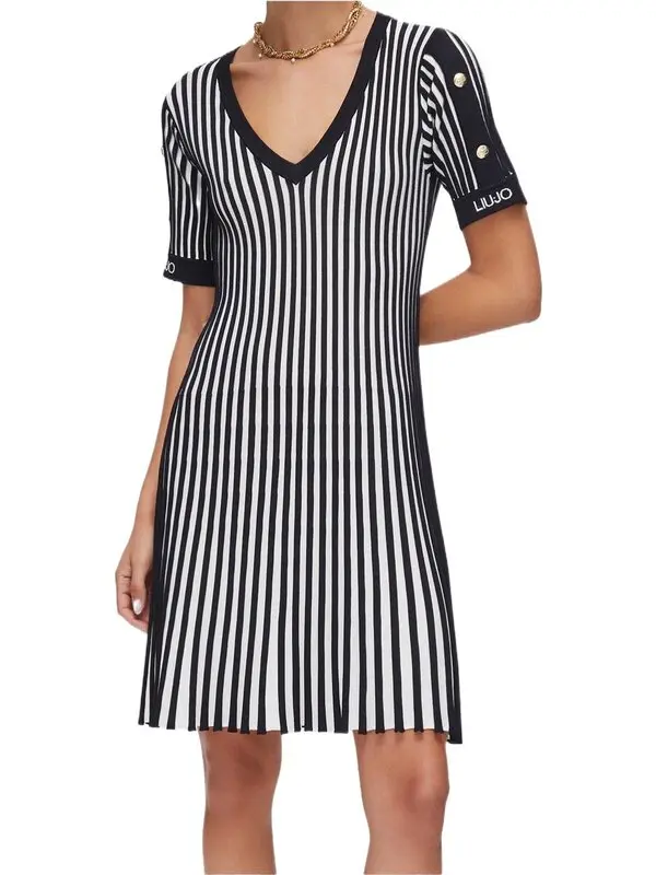 Liu Jo Short-sleeved Knit V-neck Dress - Black