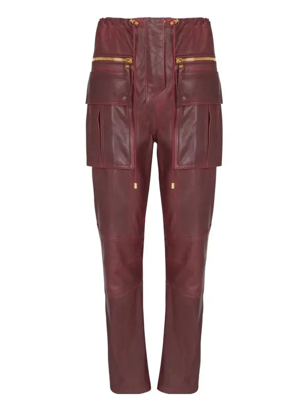 Balmain Leather Cargo Pants - Brown