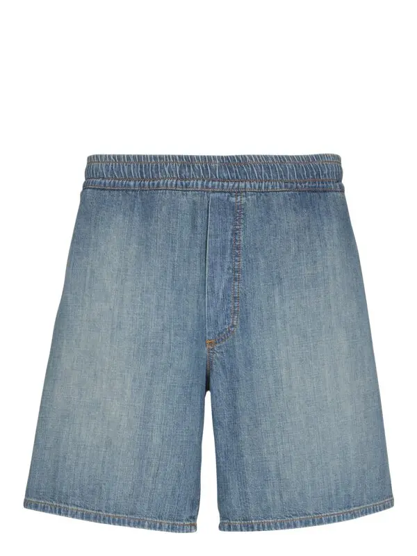 Balmain Elasticated Waist Denim Shorts - Blue