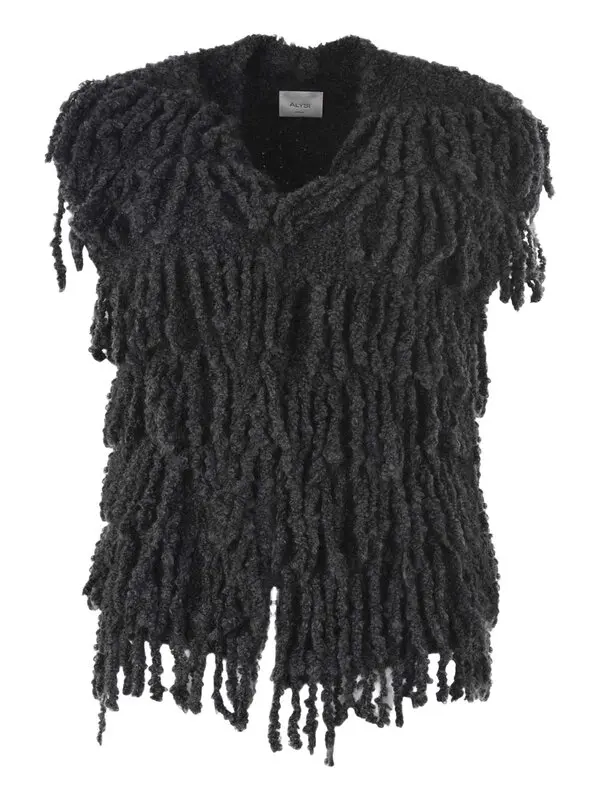 ALYSI Sleeveless Fringe Gilet - Black