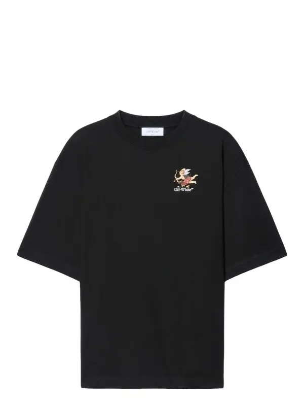 Off-White Fresco Bookish" Cherub Print Crewneck T-shirt - Black