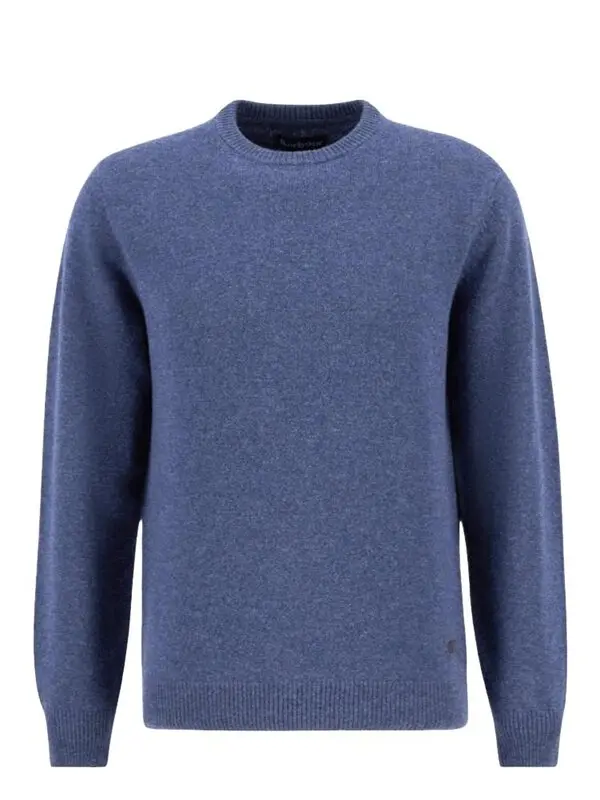Barbour Crew Neck Sweater With Leather Elbow Patches - Blue