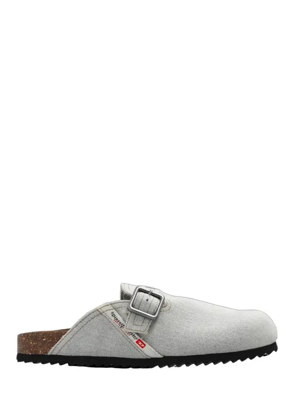DIESEL® D-woodstock X Denim Slippers With Buckle Straps - Gray