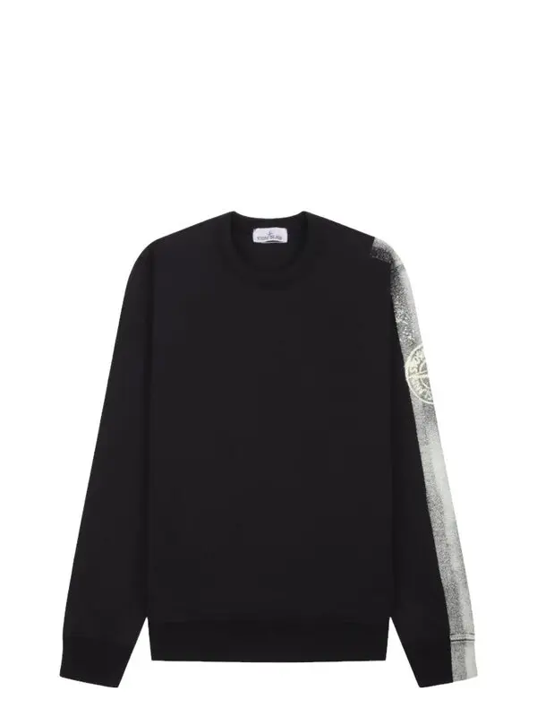 Stone Island Logo Printed Crewneck Sweatshirt - Black