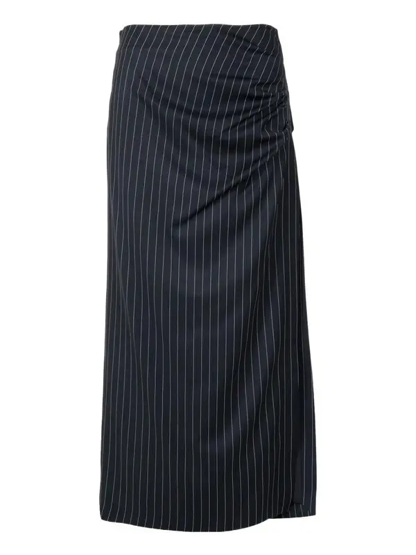 MSGM Pinstripe Pencil Skirt With Side Slits And Draped Detail - Black