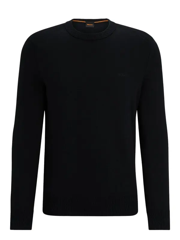 Hugo Boss Logo Embroidered Ribbed Jumper - Black