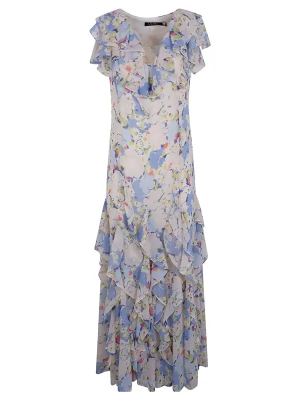 Ralph Lauren Ruffled Floral Maxi Dress - Blue Multi