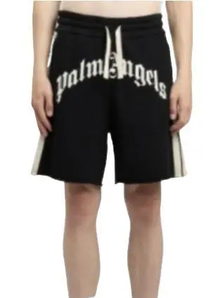Palm Angels Logo Drawstring Shorts - Black Off White