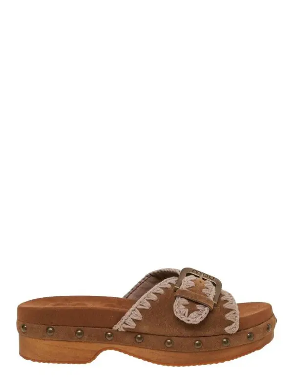 Mou Low Heel Slip-on Sandals With Buckle Detail - Brown