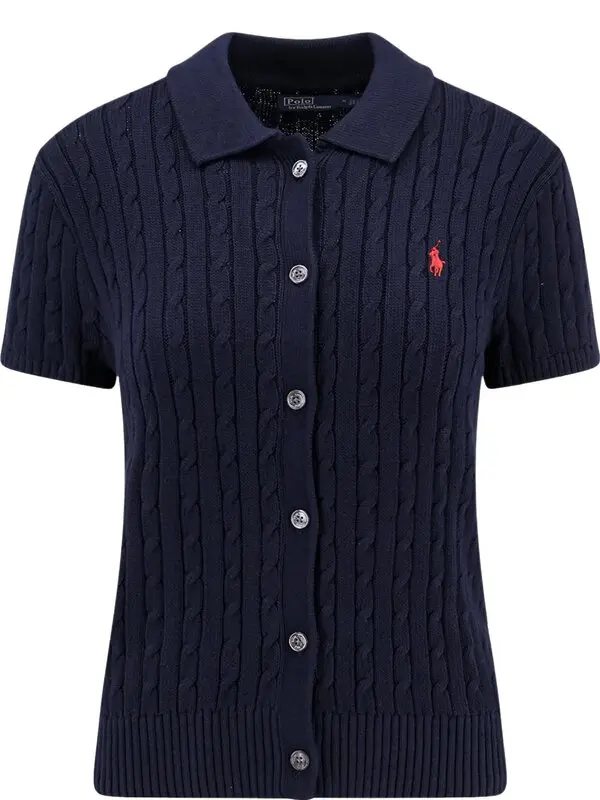 Polo Ralph Lauren Cable Knit Short Sleeve Polo Cardigan - Blue
