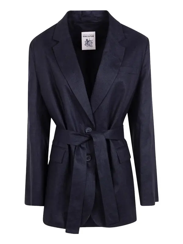 SEMICOUTURE Belted Blazer With Flap Pockets - Black