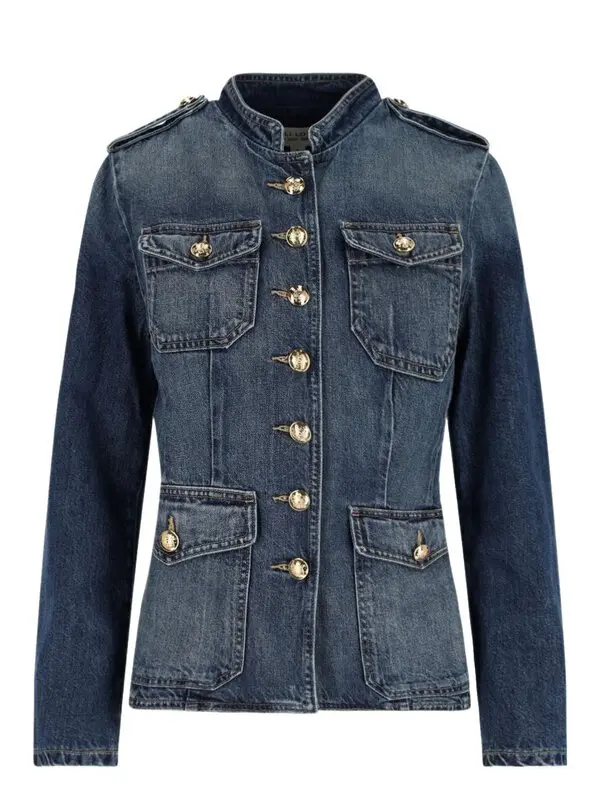 NILI LOTAN Long Sleeve Buttoned Denim Jacket - Blue