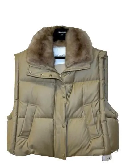 YVES SALOMON Sleeveless Vest With Fur Collar - Green