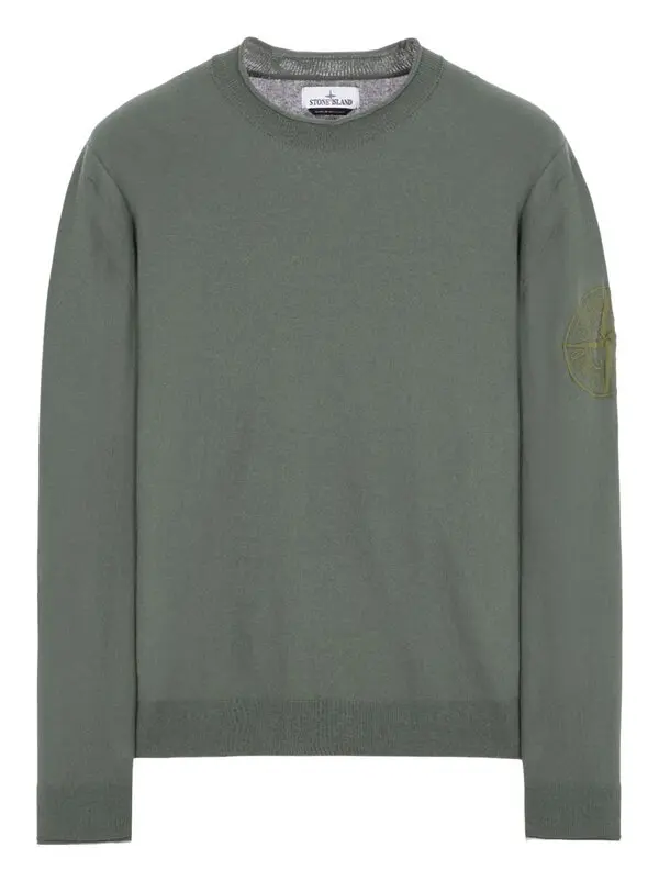 Stone Island Compass Embroidered Knitted Jumper - Moss Green