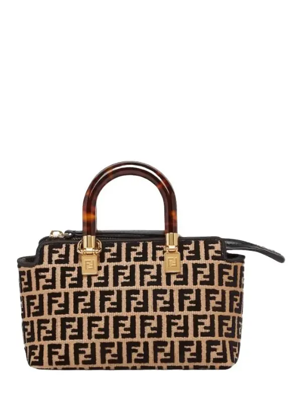 Fendi Small Raffia Boston Bag With Ff Motif - Black