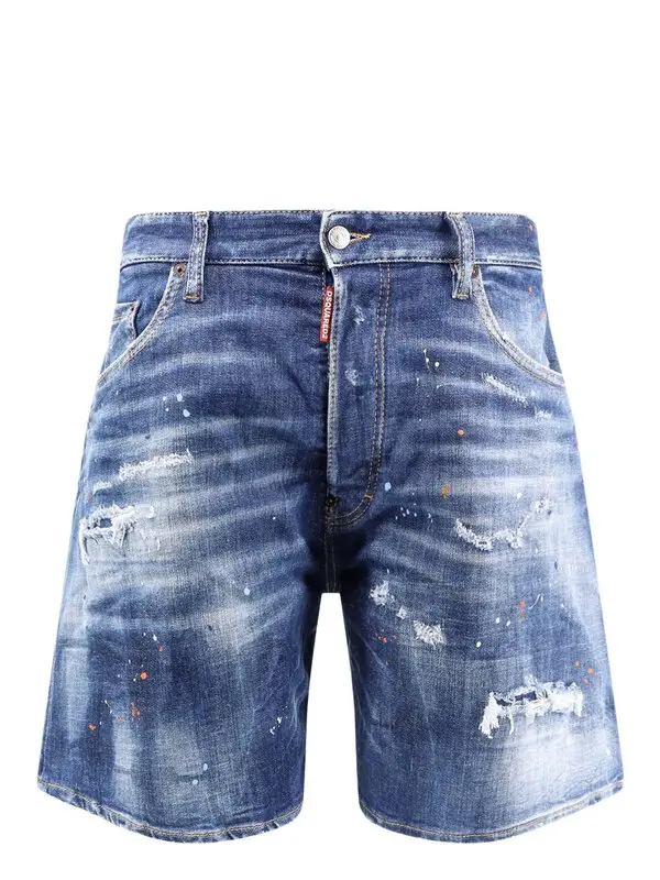 Dsquared2 Paint Splatter Denim Shorts - Blue