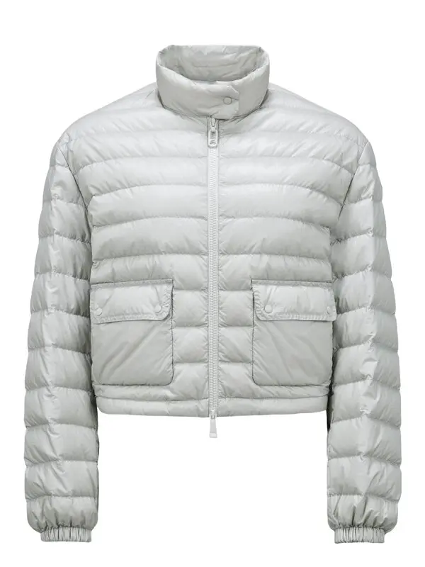 Moncler Down Puffer Jacket With Embossed Logo - Light Gray