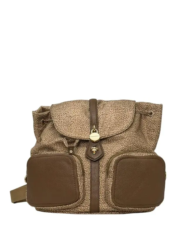 Borbonese Flap Printed Backpack - Beige Brown
