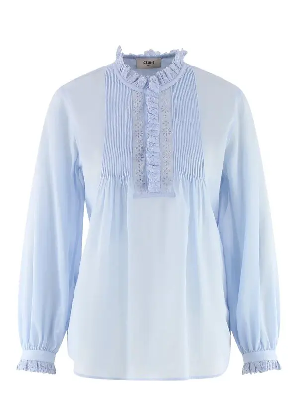 Celine Long Sleeve Shirt With Lace Trim - Blue