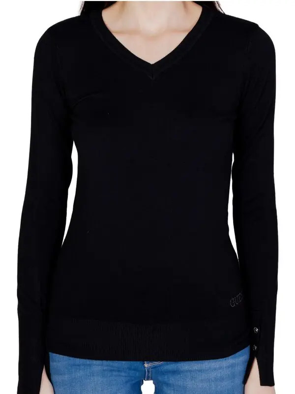 Guess Long-sleeved V-neck Pullover With Button Embellishments - Black