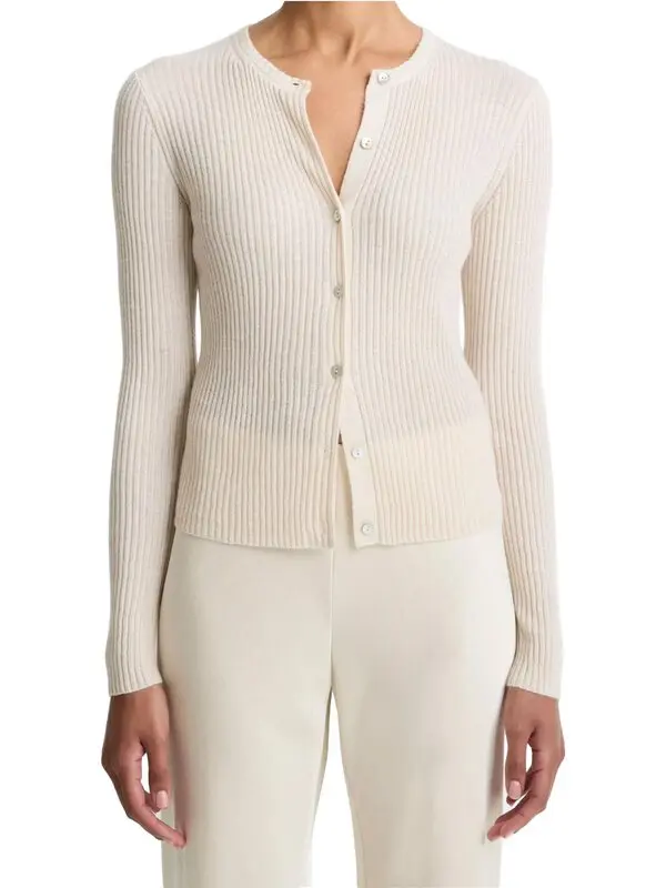 Vince Ribbed Buttoned Cardigan - White Sand