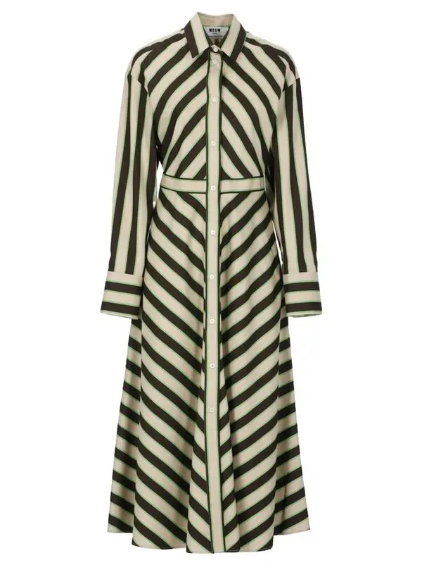 MSGM Striped Long Sleeve Shirt Dress - Nude