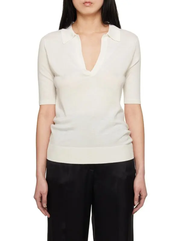 Gabriela Hearst Short Sleeve Lapel Knit Polo Shirt - White