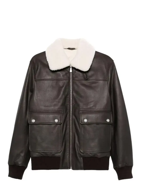 Eleventy Shearling Bomber Jacket - Brown