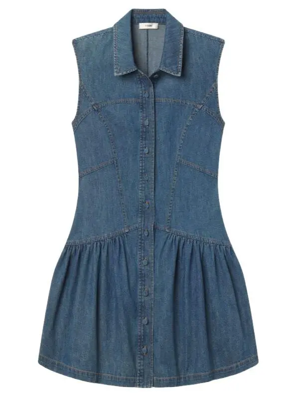 FRAME Sleeveless Denim Dress With Pleated Skirt - Blue