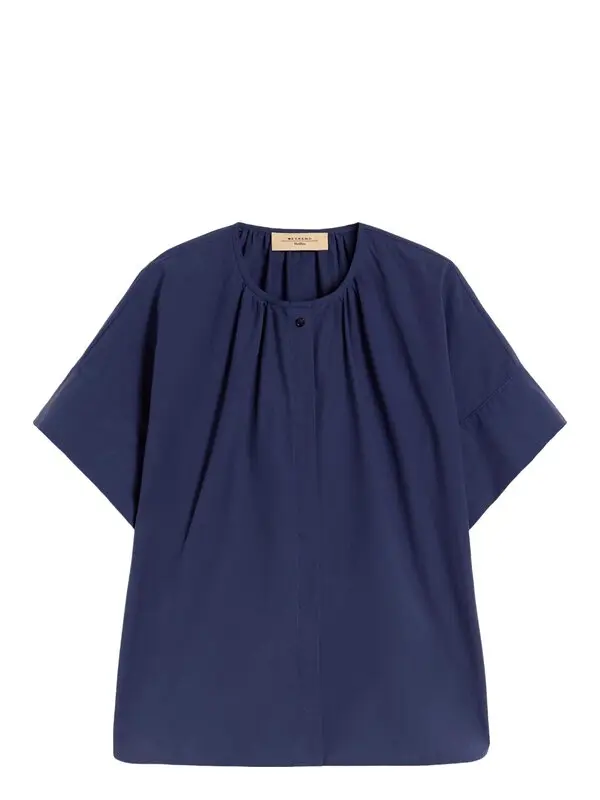 Max Mara Gathered Cotton Poplin Blouse - Navy Blue