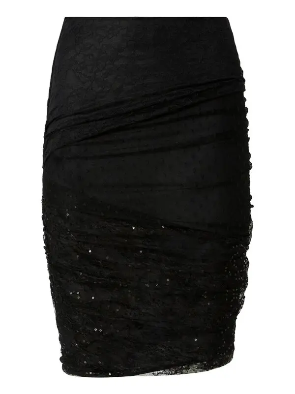 Pinko Patchwork Effect Lace Pencil Skirt - Black