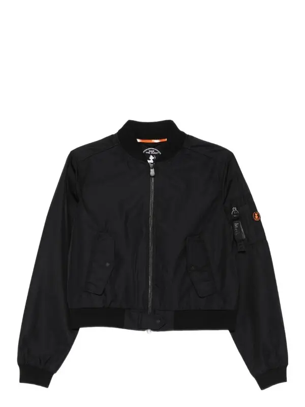 SAVE THE DUCK Cropped Bomber Jacket With Ribbed Trim - Black