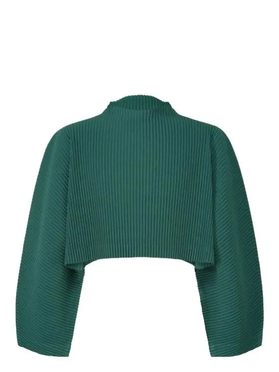 Issey Miyake Cropped Pleated Mock Neck Top - Portofino Ocean Blue