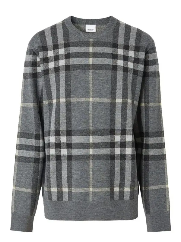 Burberry Check-pattern Wool-silk Jumper - Gray
