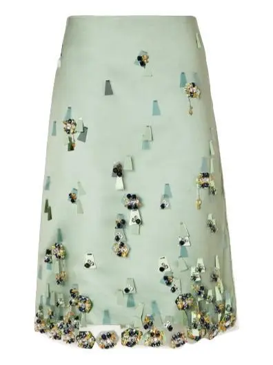 Fendi Duchess Satin Embroidered Mid-rise Skirt - Green