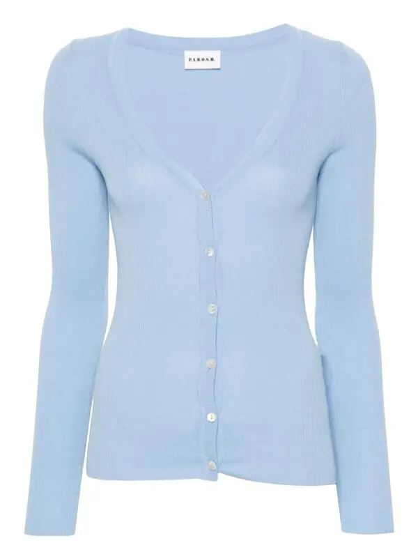 P.a.r.o.s.h Ribbed-knit V-neck Cardigan - Blue