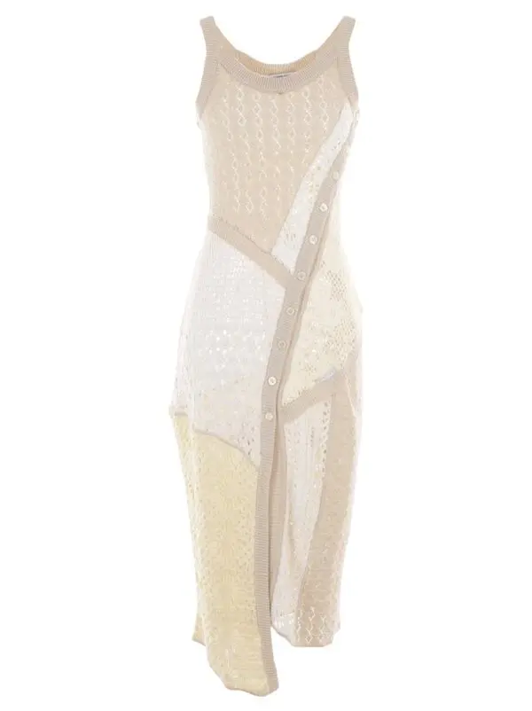 MARINE SERRE Regenerated Crochet Midi Dress - Nude